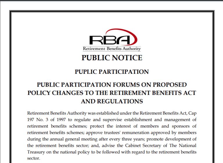 Public Notice on Public Participation. - Retirement Benefit Authority
